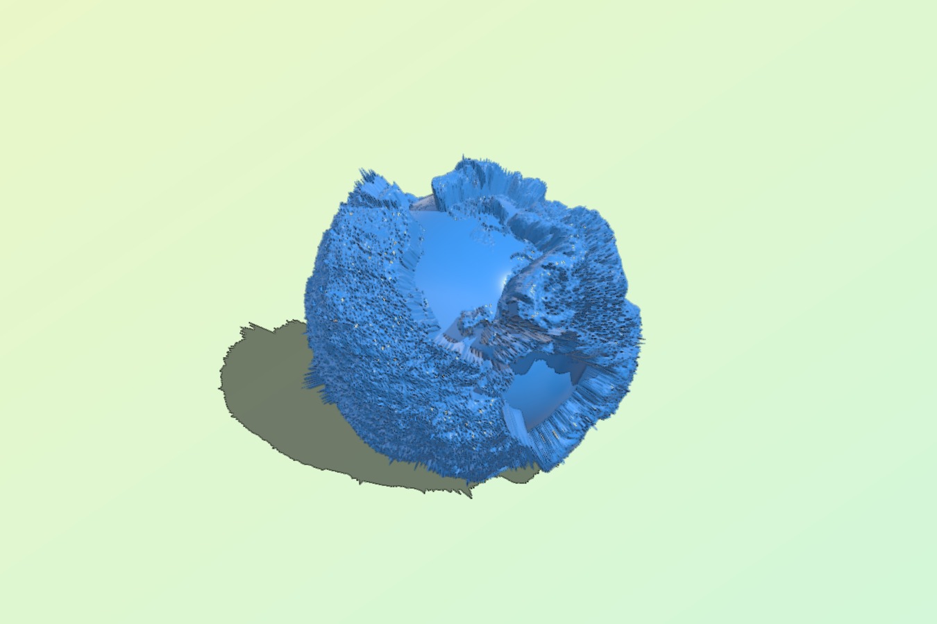 Inverted Seafloor Globe 350x in 130,000 Facets - 3dstl